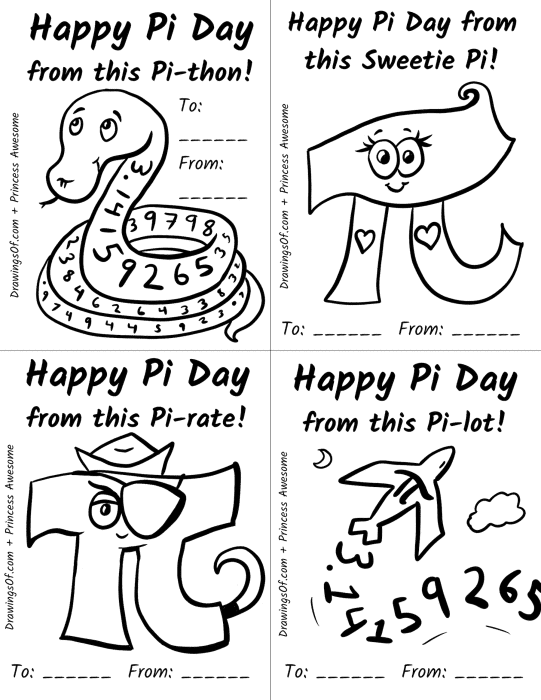 Pi Day Printable Art Activity: Coloring Cute Cards, FREE! - Drawings Of...