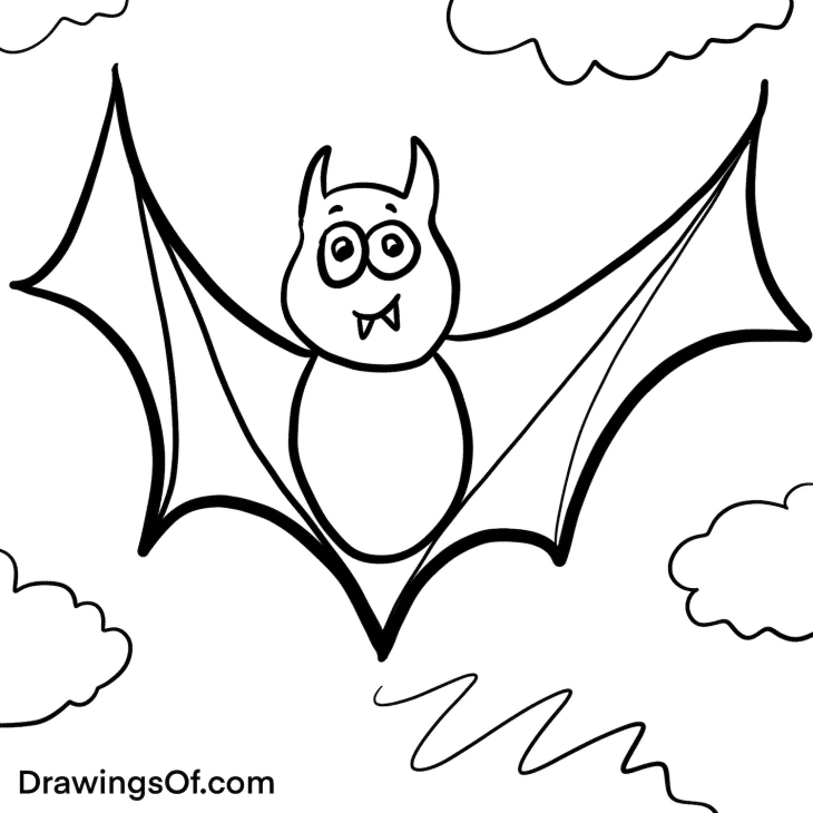 Cute Bat Drawing: Easy Cartoon Instructions - Drawings Of...