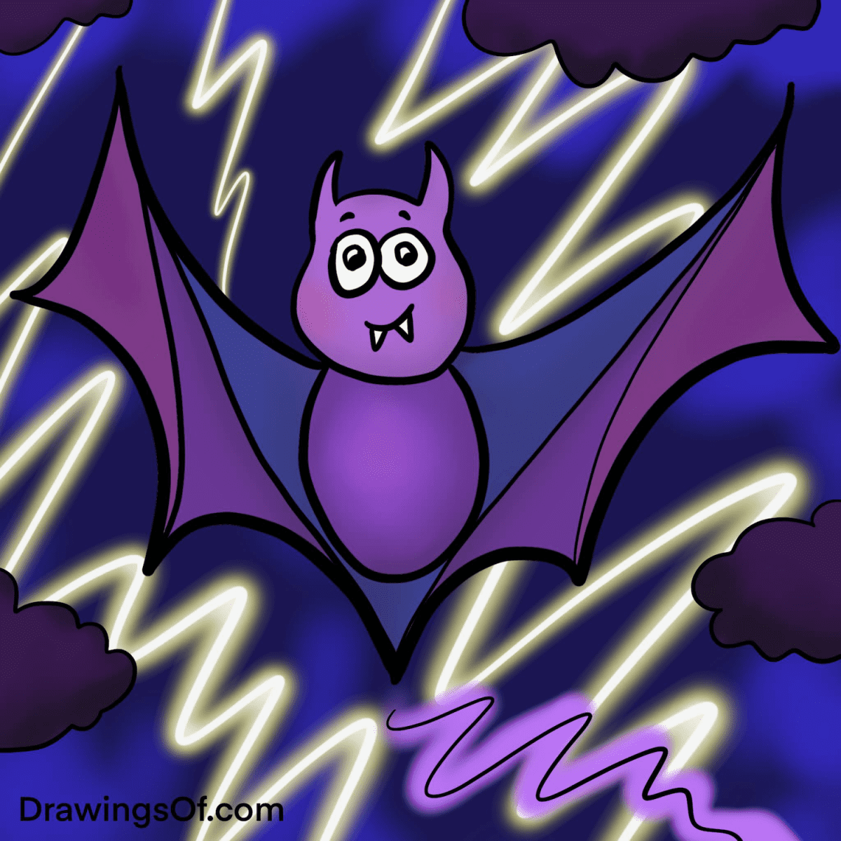 Cute Bat Drawing: Easy Cartoon Instructions - Drawings Of...
