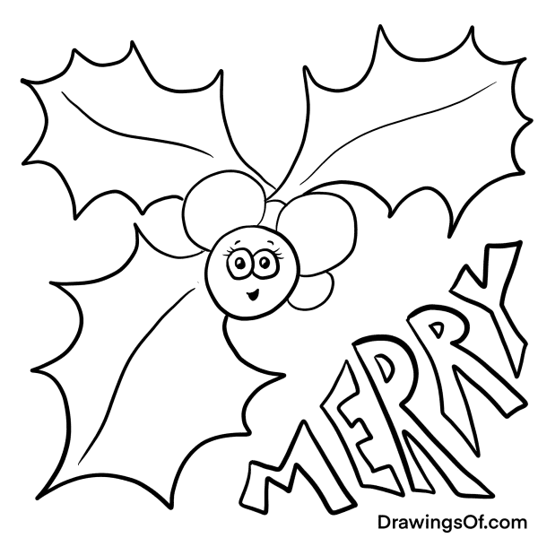 Holly Drawing: Easy, Cute Cartoon Instructions - Drawings Of...