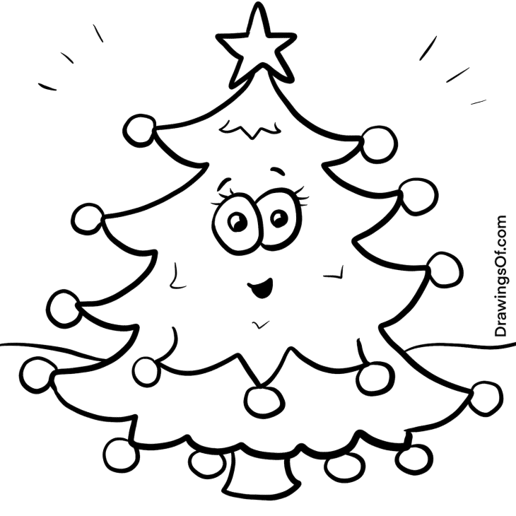 Christmas Tree Drawing: an Easy, Cute Cartoon - Drawings Of...
