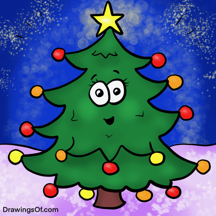 Christmas Tree Drawing: an Easy, Cute Cartoon - Drawings Of...