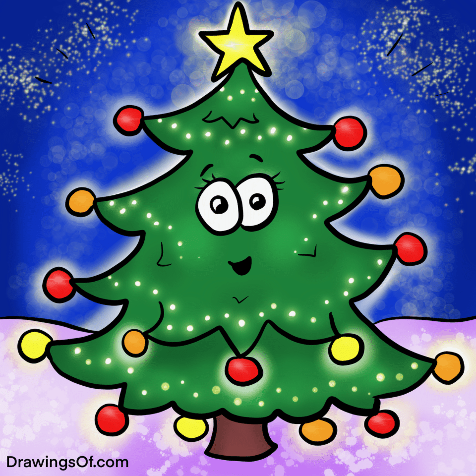 Christmas Tree Drawing: an Easy, Cute Cartoon - Drawings Of...